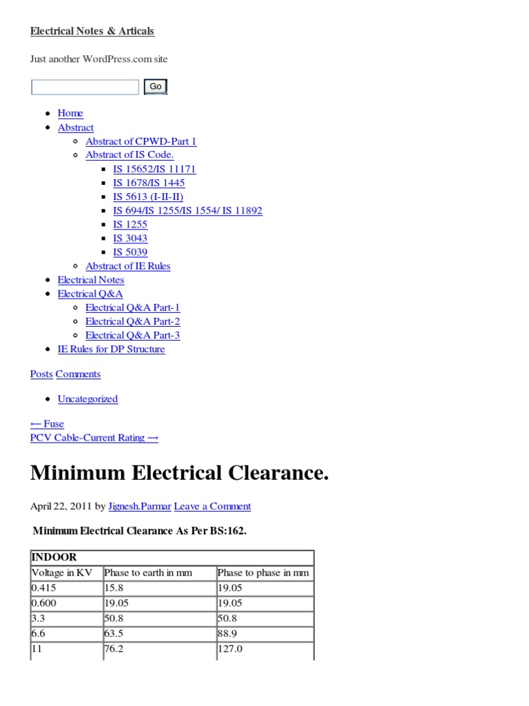 Minimum Electrical Clearance. Electrical Notes & Articals | PDF | High ...