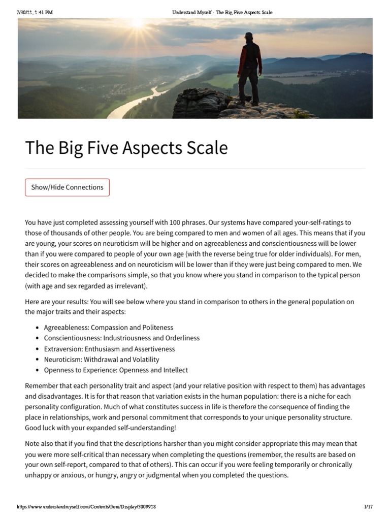 Understand Myself - The Big Five Aspects Scale | PDF | Extraversion And Introversion | Anxiety