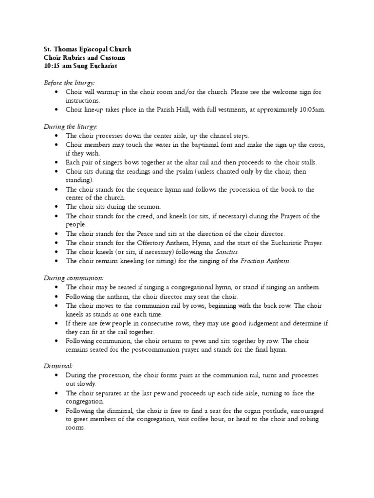 Choir Rubrics and Customs | PDF