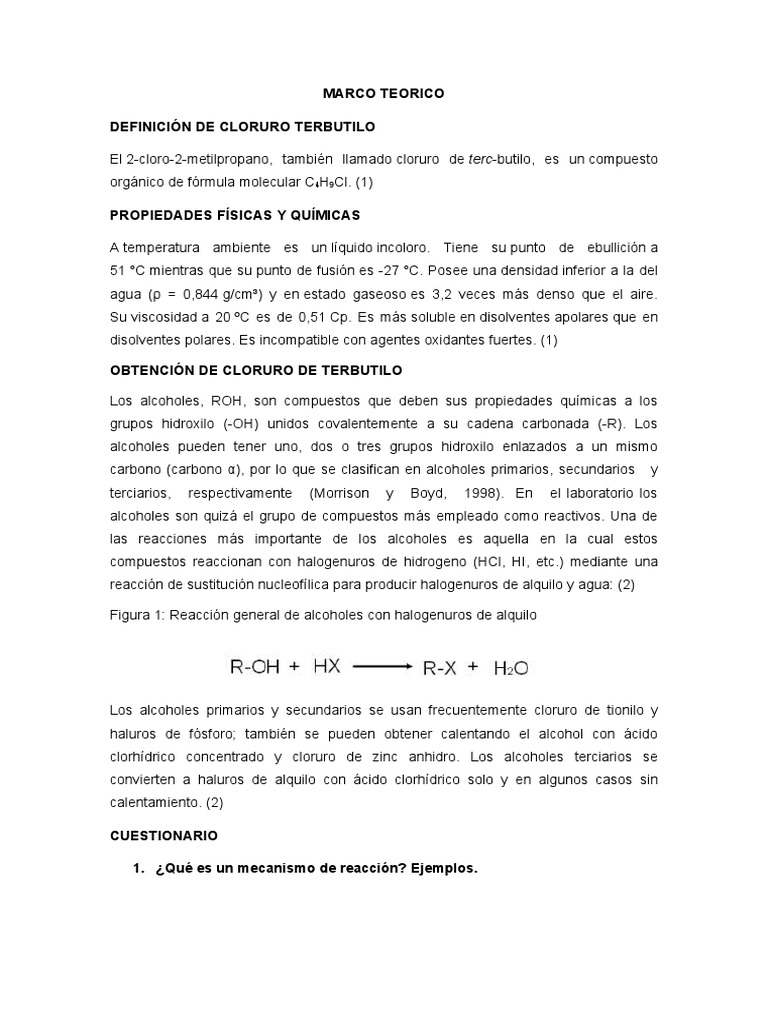 Cloruro de Terbutilo | PDF | Sustancias químicas | Química