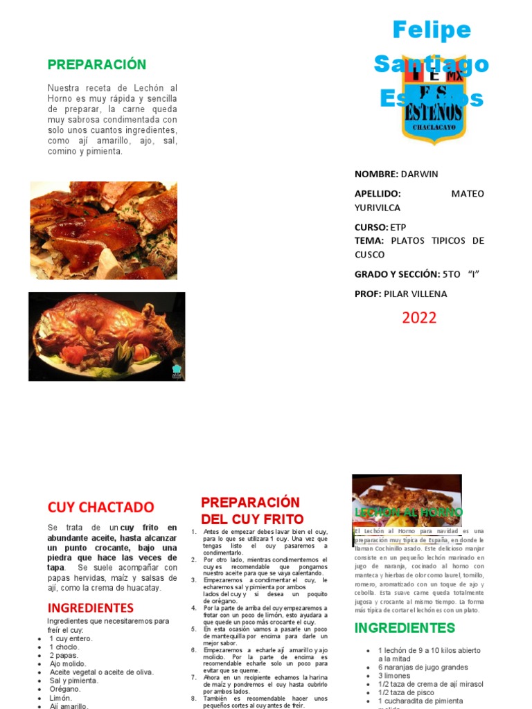Triptico Platos Tipicos Del Cusco | PDF | Maíz | ensalada
