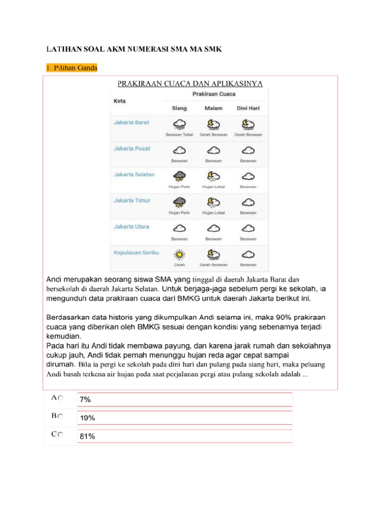Contoh Soal Asesmen Kompetensi Minimal - Numerasi SMA | PDF
