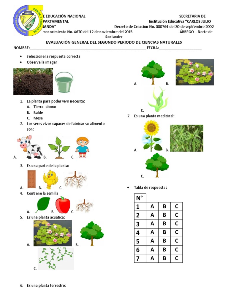 Evaluacion General de Naturales Segundo Periodo | PDF