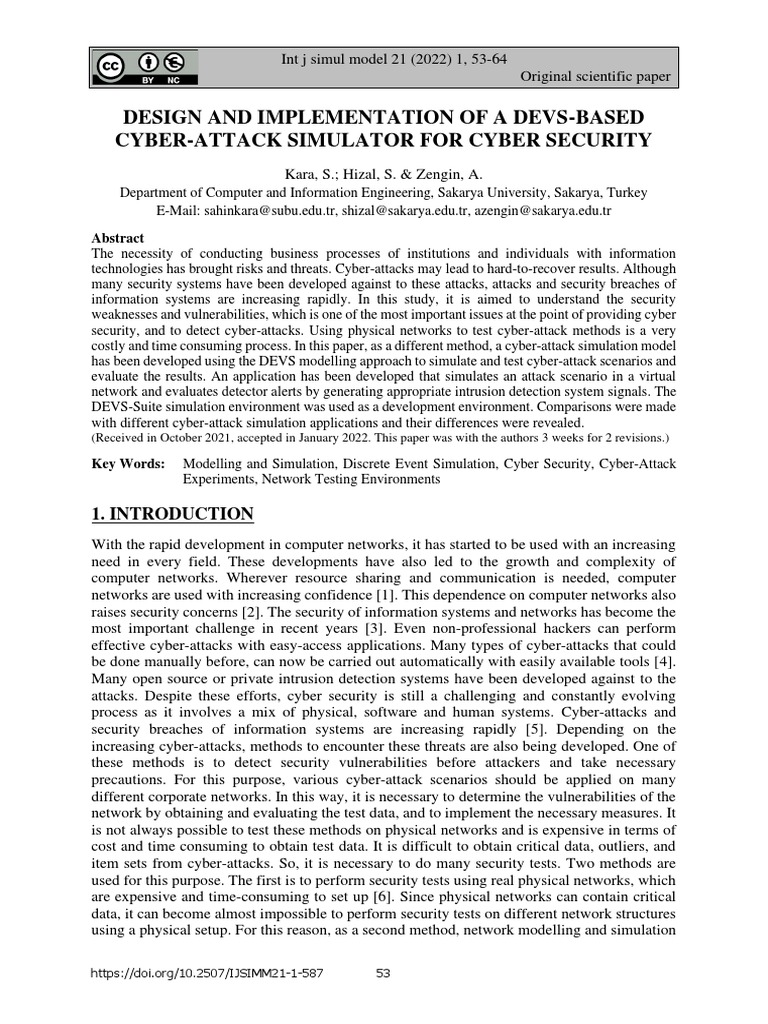 Design and Implementation of A Devs-Based Cyber-Attack Simulator For Cyber Security | PDF ...