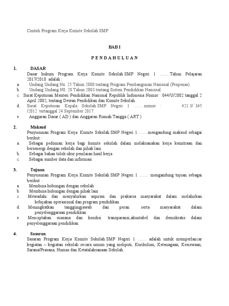 Contoh Program Kerja Komite Sekolah SMP | PDF