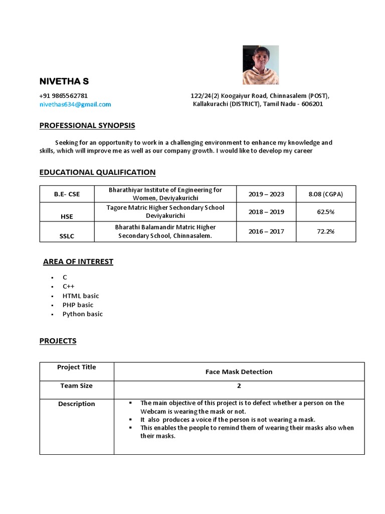 NIVETHA resume | PDF | Learning | Cognition