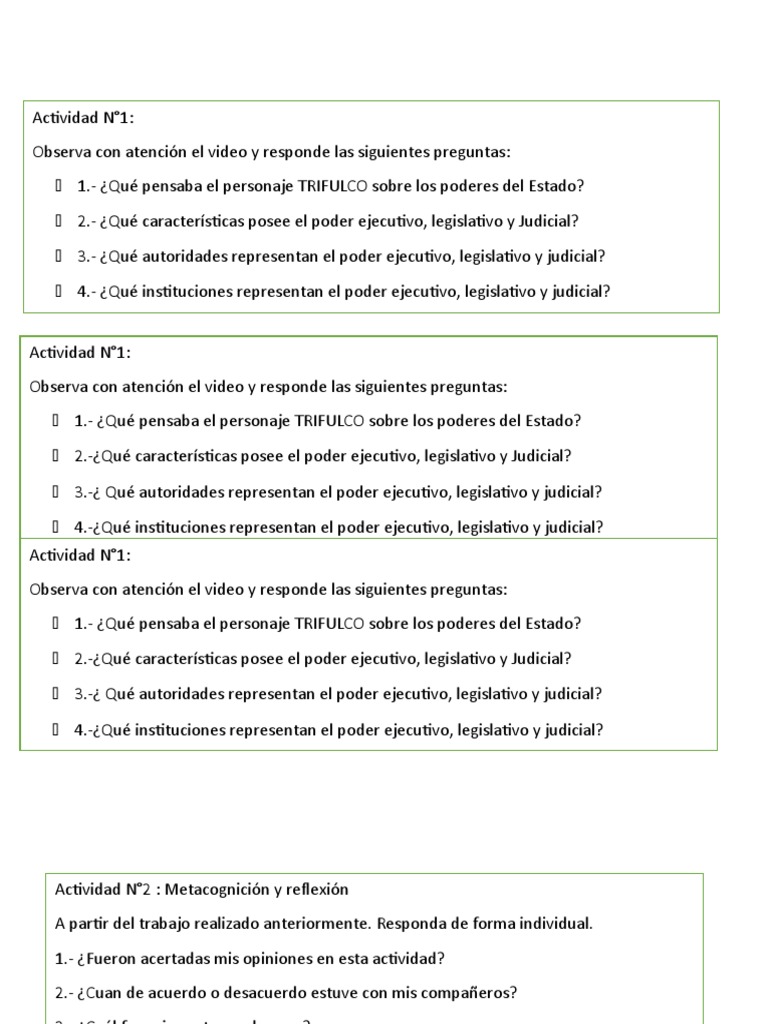 Actividades sobre los poderes del Estado | PDF