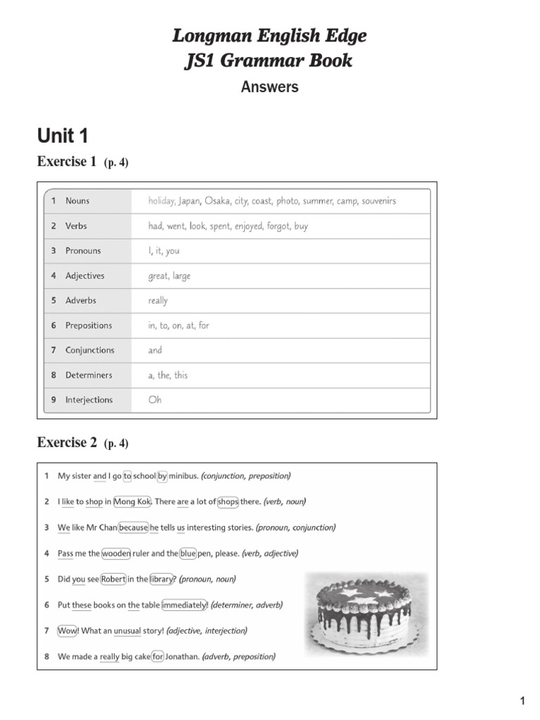 JS1 Grammar Book Answer Keys | PDF
