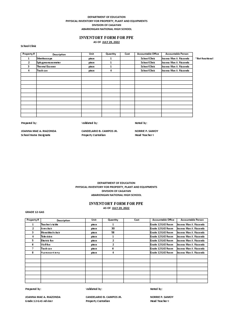 Inventory Form For Ppe | PDF