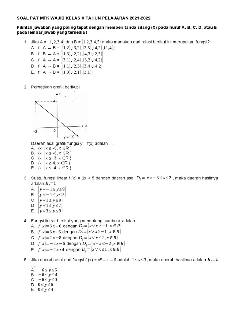 Soal Pat Kelas X MTK Wajib 21-22 | PDF