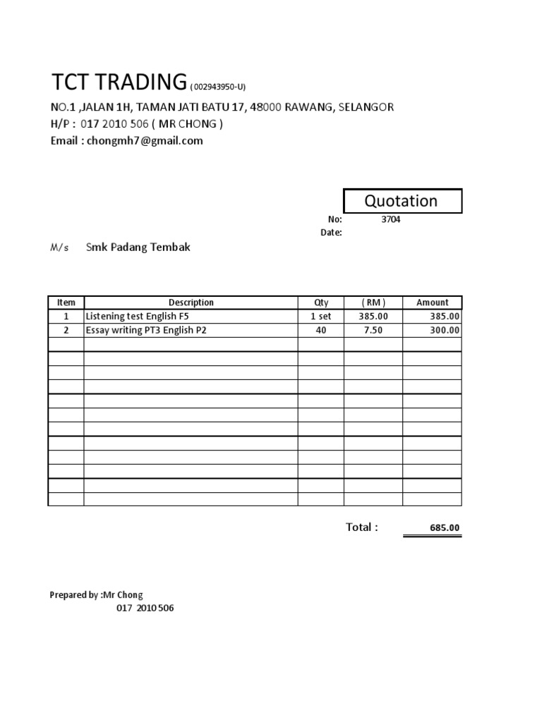 TCT Trading: Quotation | PDF
