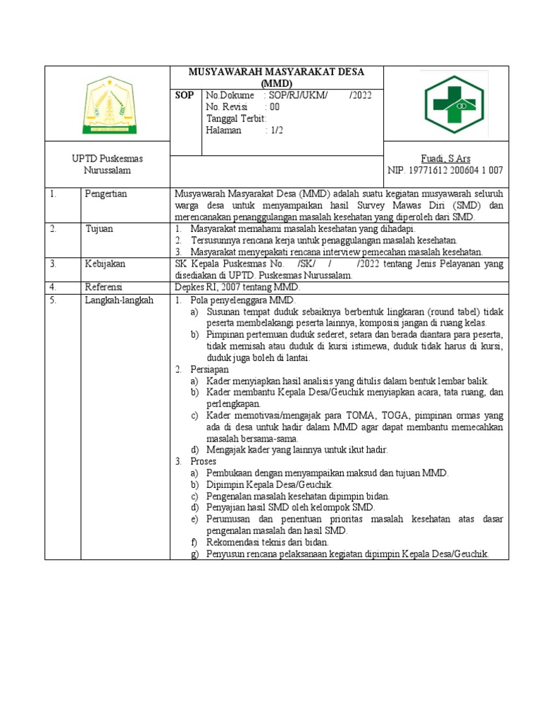 Musyawarah Masyarakat Desa (MMD) | PDF