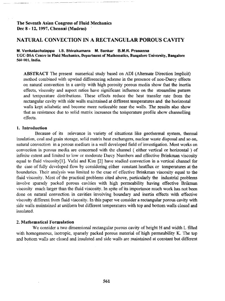 Natural Convection in A Rectangular Porous Cavity | PDF | Mechanics ...