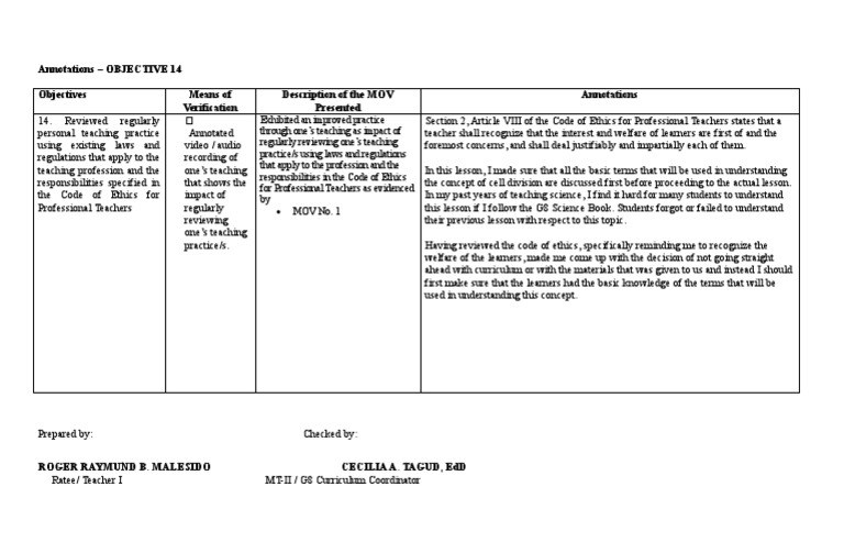 Annotation - Objective 14 | PDF | Teachers | Curriculum