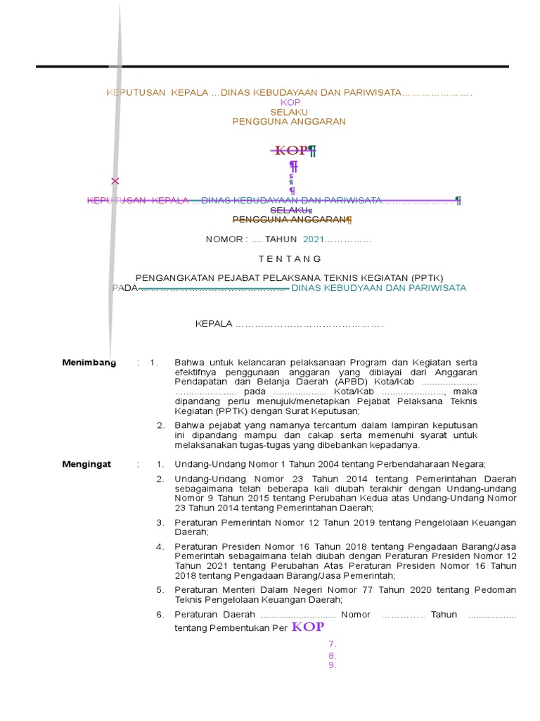 Contoh SK PPTK - Tanpa Tugas PPK | PDF