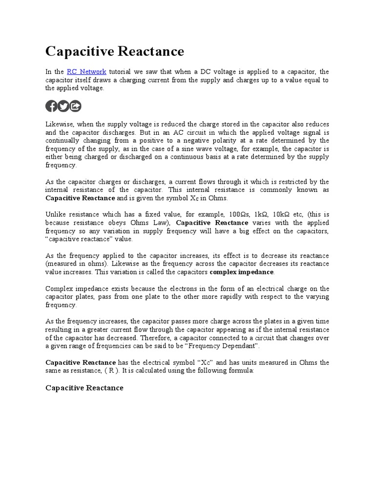 Capacitive Reactance | PDF | Capacitor | Electrical Impedance