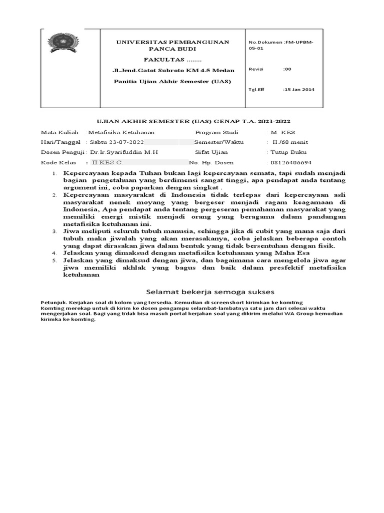 Soal Uas KL Ii. S Kes, C | PDF