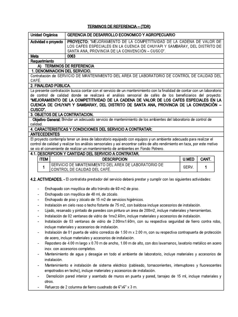 Tdr. Servicio de Mantenimiento | PDF Tdr. Servicio de Mantenimiento | PDF