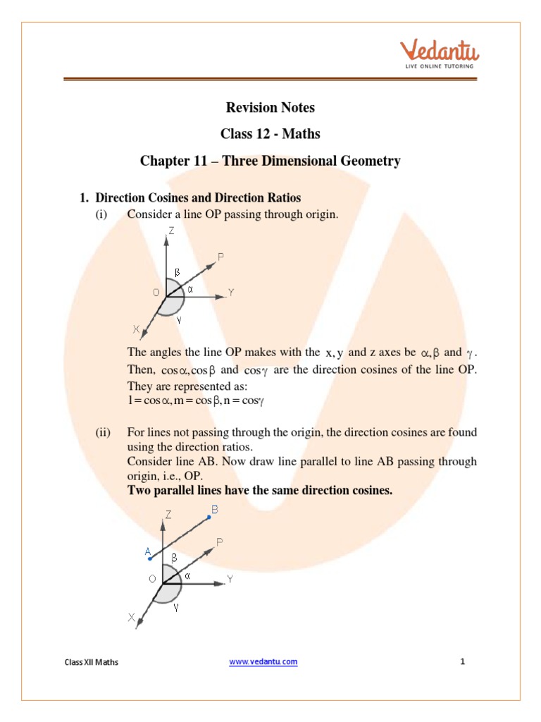 Class 12 Maths: 3D Geometry Notes | PDF | Plane (Geometry) | Euclidean ...