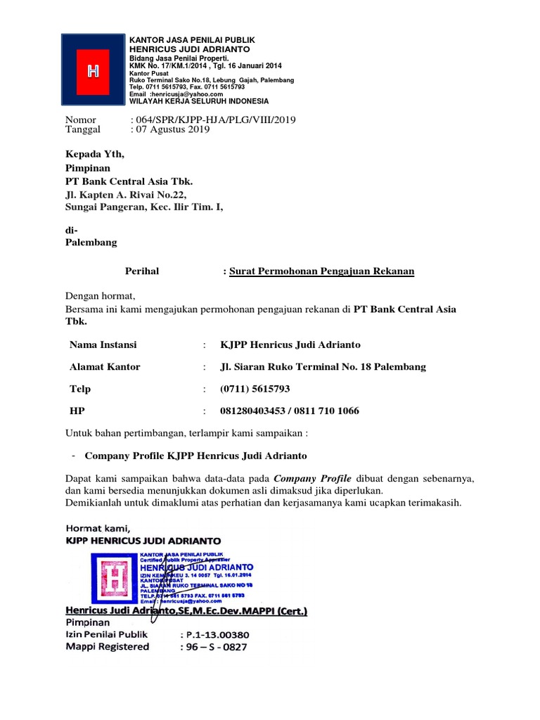 Surat Permohonan Rekanan | PDF