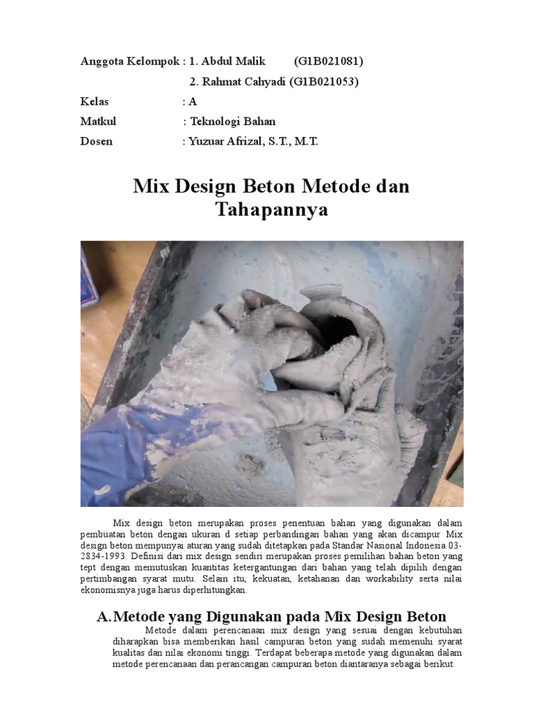 Mix Design Beton Metode Dan Tahapannya | PDF