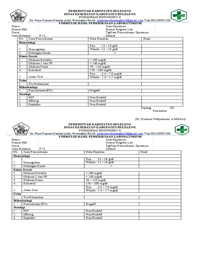 Form Hasil Lab | PDF