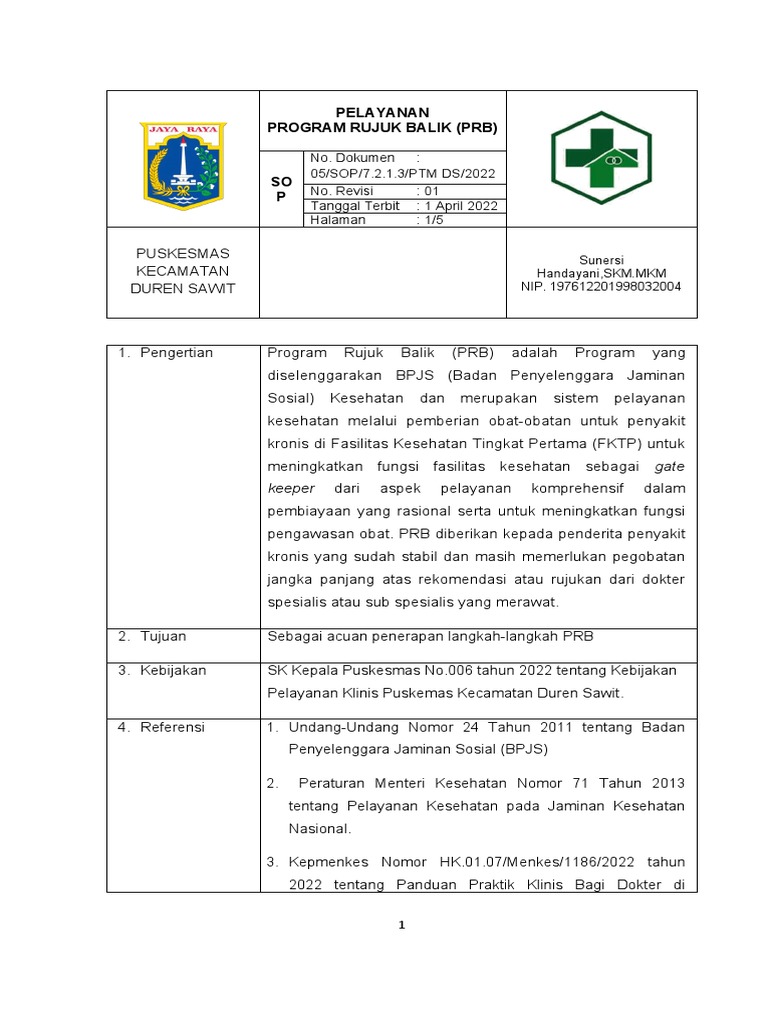 Sop Daftar Tilik Pelayanan PRB | PDF