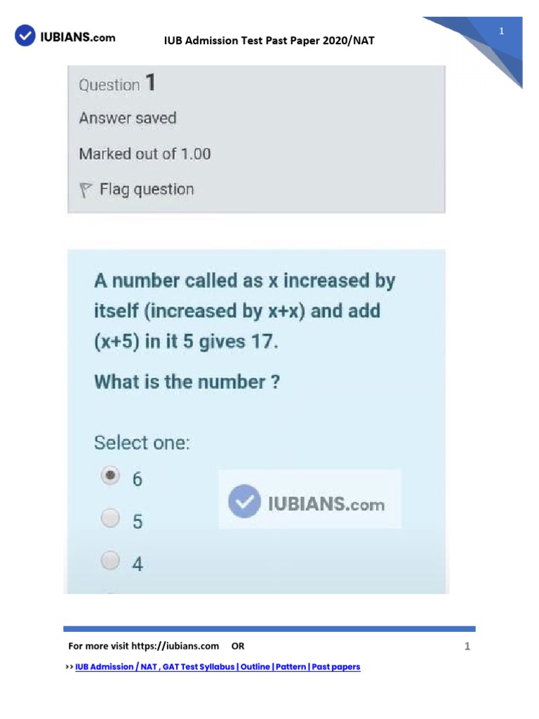 IUB Admission NAT Past Papers Fall 2020 2021 | PDF