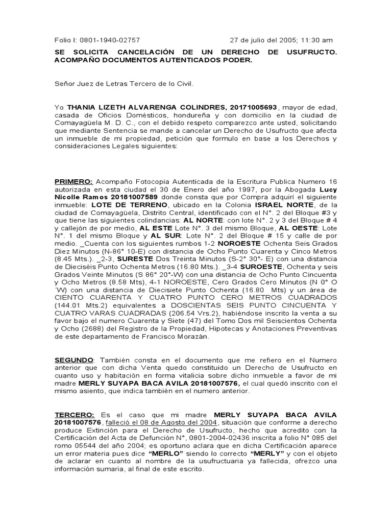 Demanda de Usufructo | PDF | Propiedad | Justicia