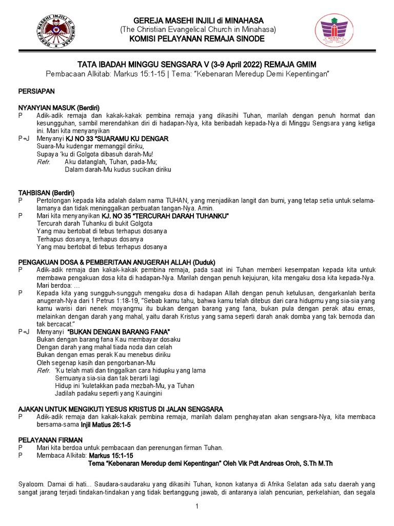 TI Minggu Sengsara V, Remaja GMIM | PDF
