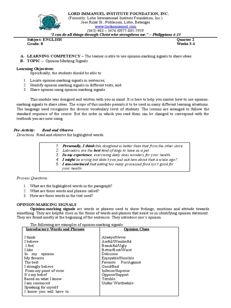 Directions: Read and Observe The Highlighted Words | PDF | Waiting ...