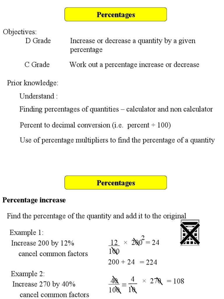 Percentages Increase Decrease | PDF | Percentage | Multiplication