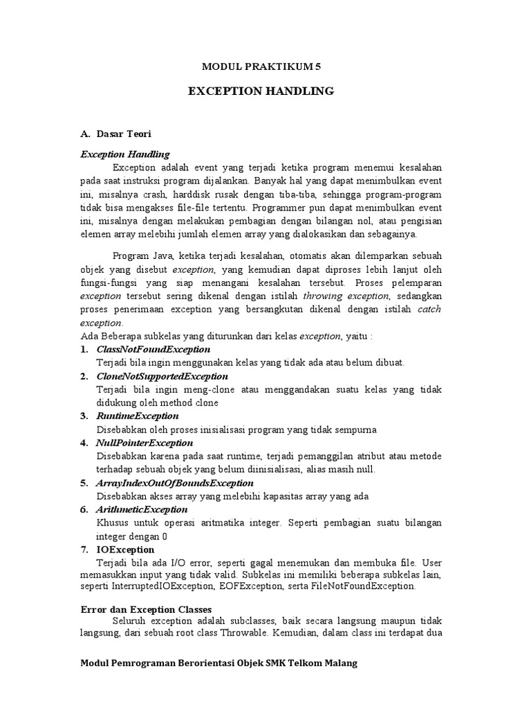 Modul 5 Exception Handling New | PDF