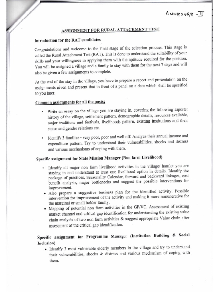 Assignment For Rural Attachment Test | PDF