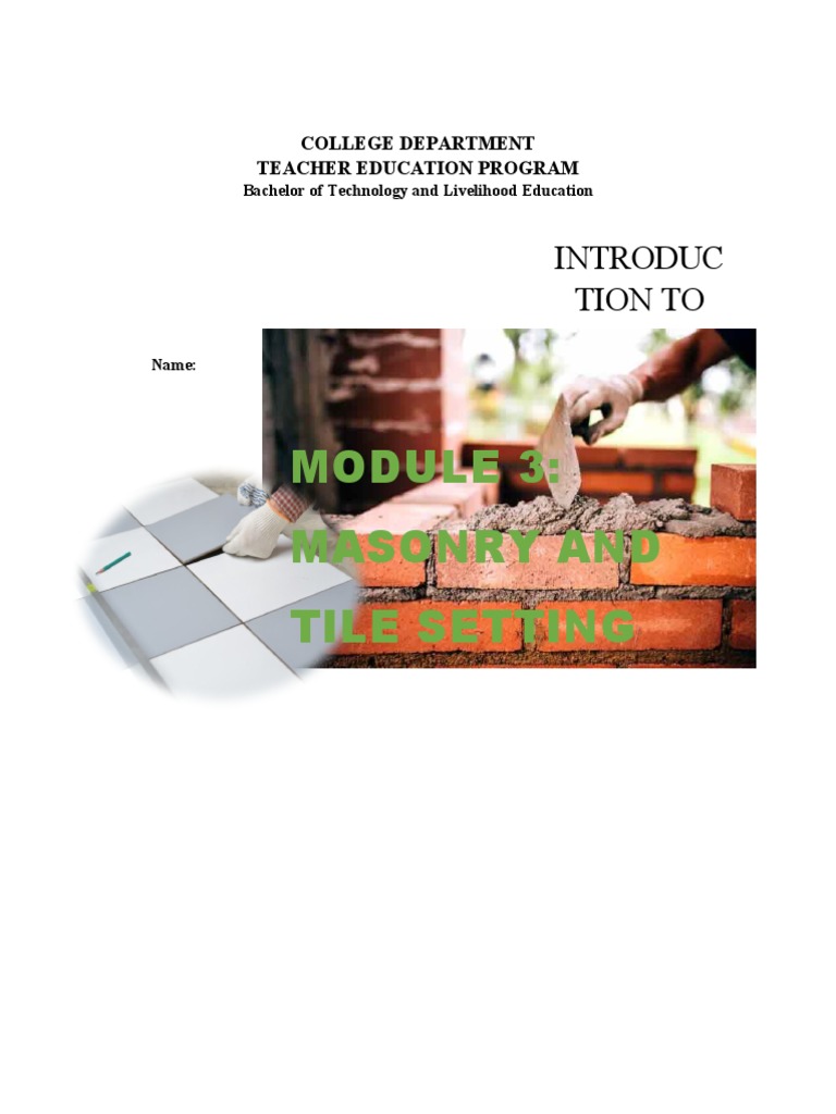 MASONRY&TILE SETTING | PDF | Curriculum | Learning