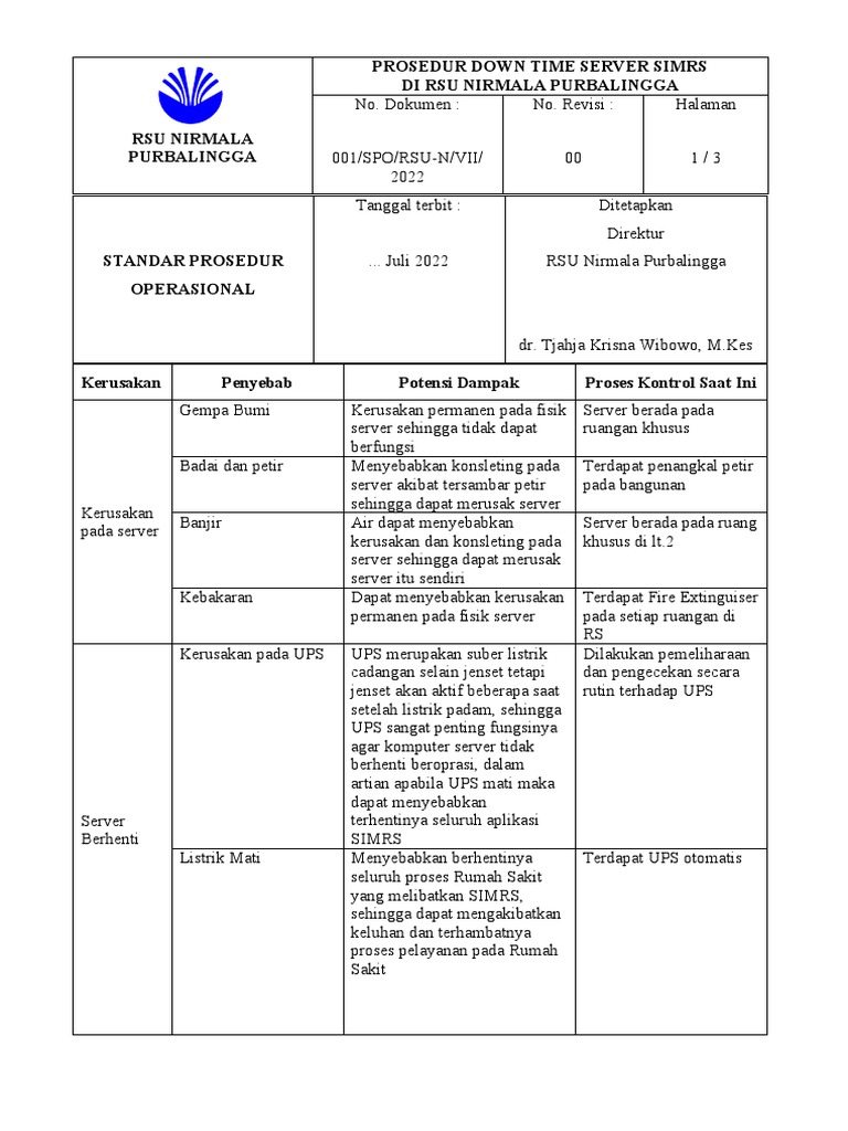 SPO Down Time SIMRS MRMIK 13.1 EP 1 | PDF