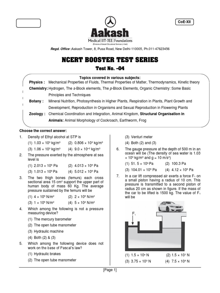 Ncert Booster Test Series | PDF | Photosynthesis | Gases