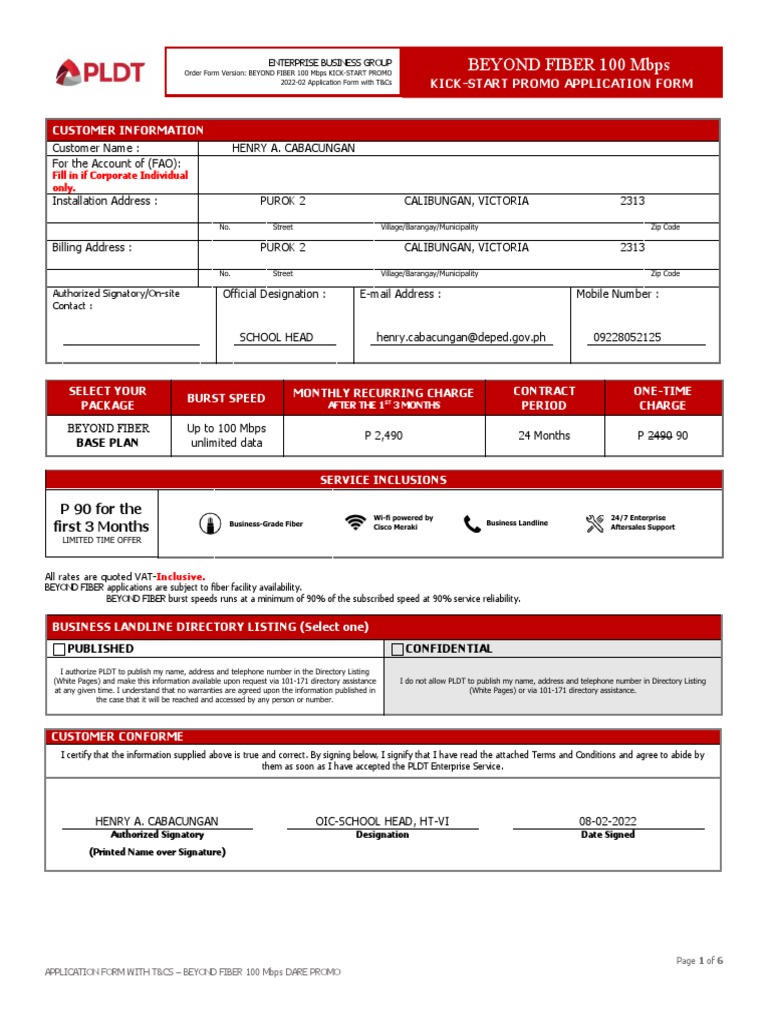 Beyond Fiber 100 Mbps Kick-Start Promo App Form 2022-02 | PDF | Privacy ...