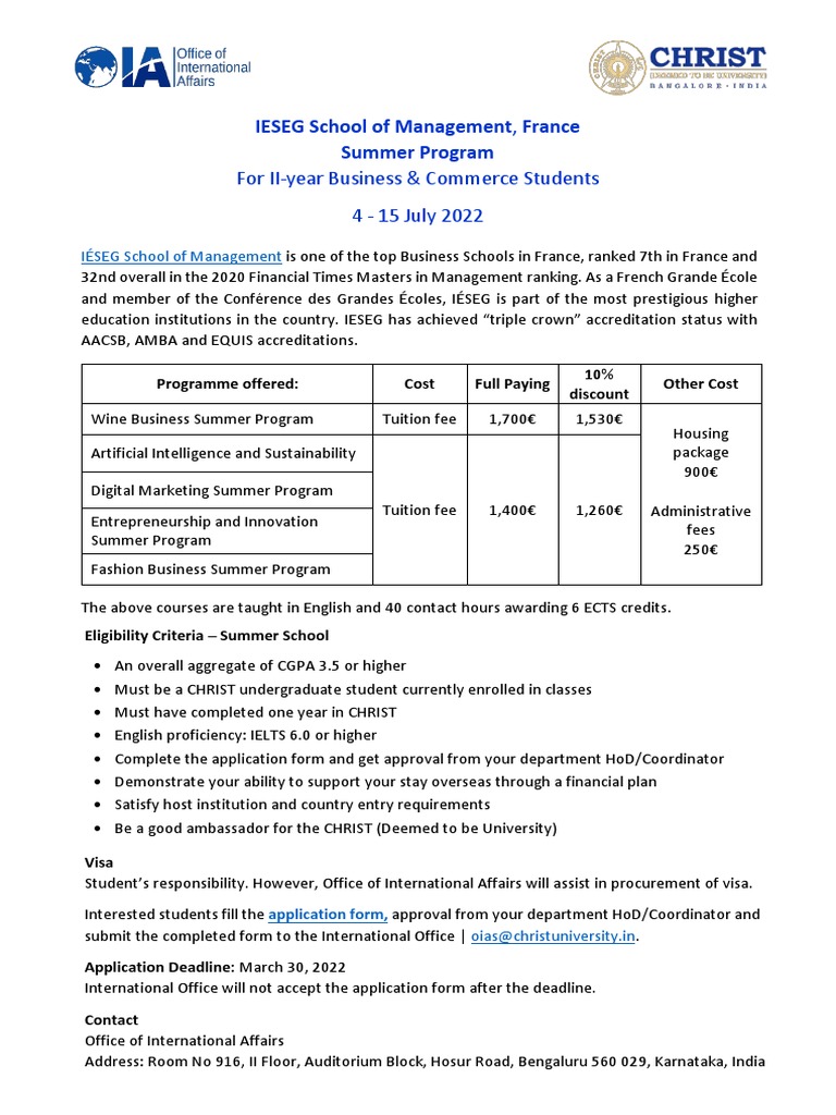 IESEG Summer Program - Flyer | PDF | Educational Stages | Higher Education
