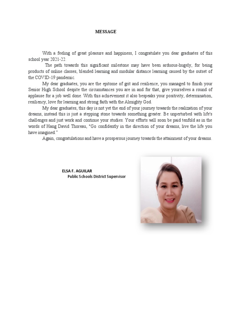 Graduation MESSAGE SY 2021 22 | PDF