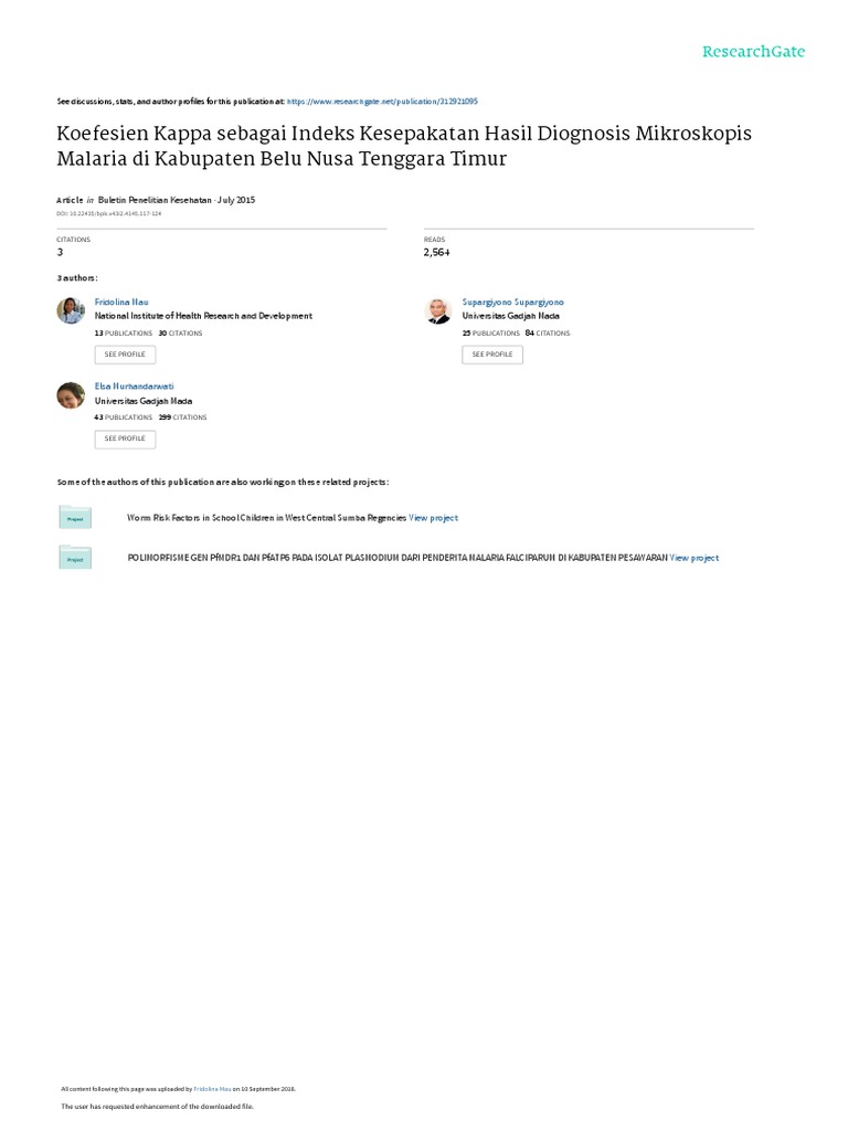 Koefesien Kappa Sebagai Indeks Kesepakatan Hasil D Pdf Medical