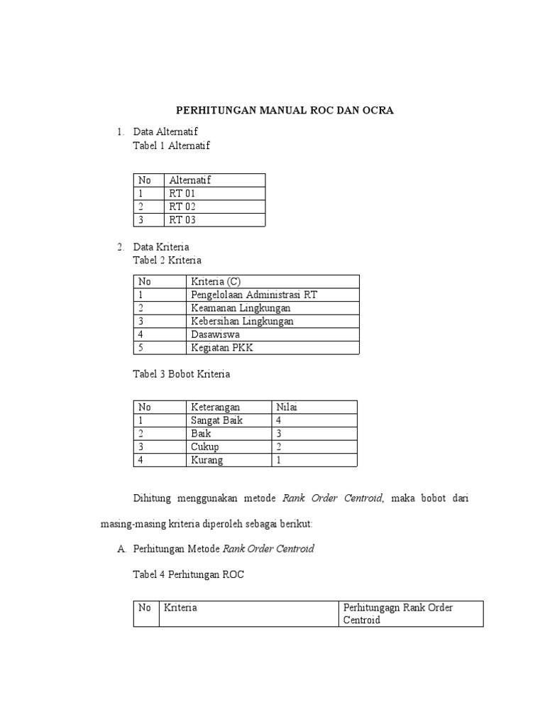 Perhitungan ROC dan OCRA RT | PDF