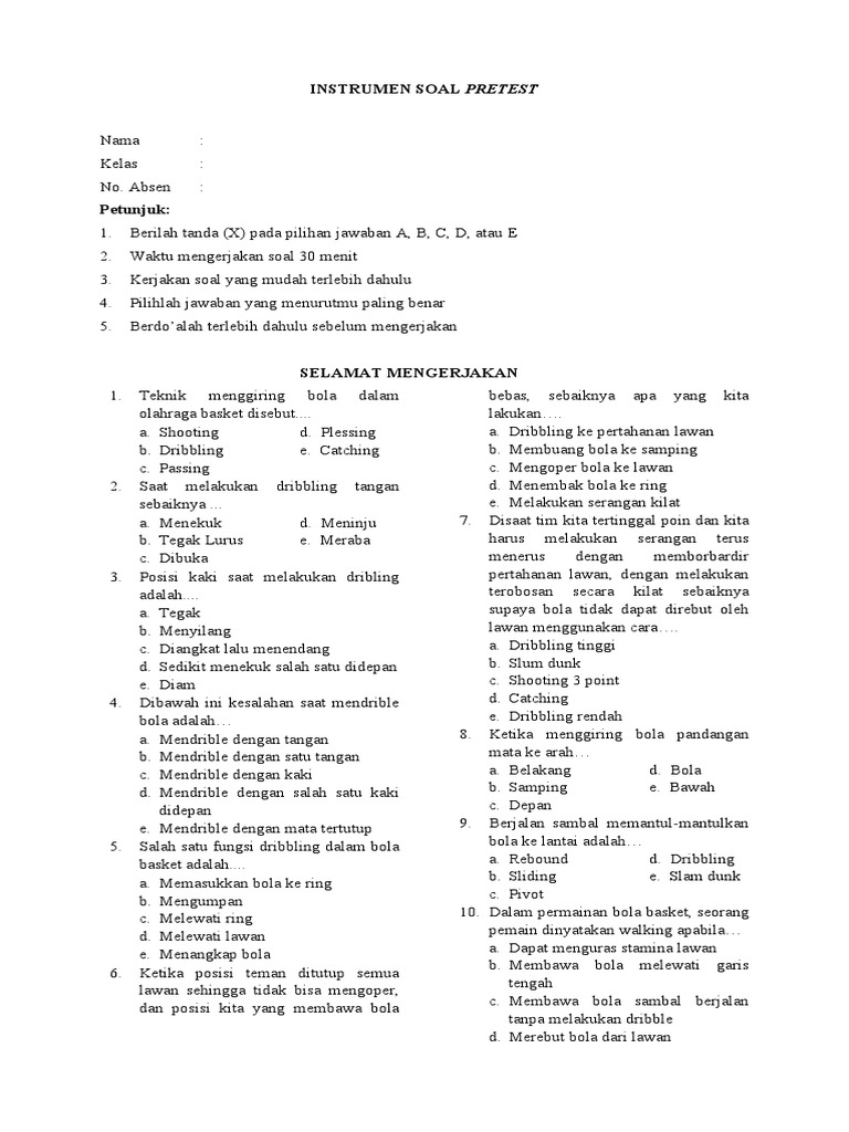 Instrumen Soal Pretest | PDF