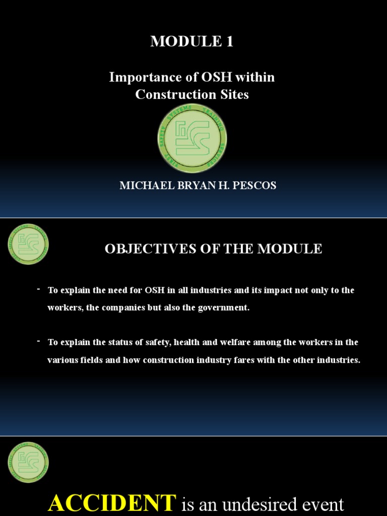 Module 1 - Importance of OSH in Construction Sites | PDF | Occupational ...
