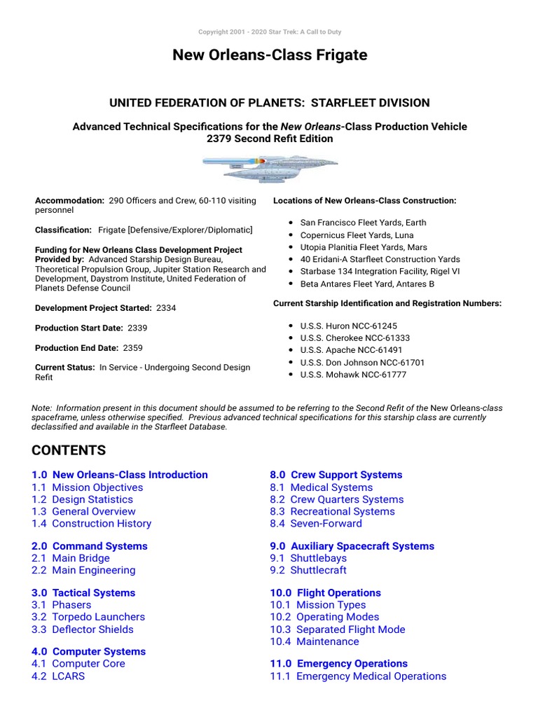 ACTD: ASDB New Orleans-Class Starship Specifications v1.0 | PDF ...