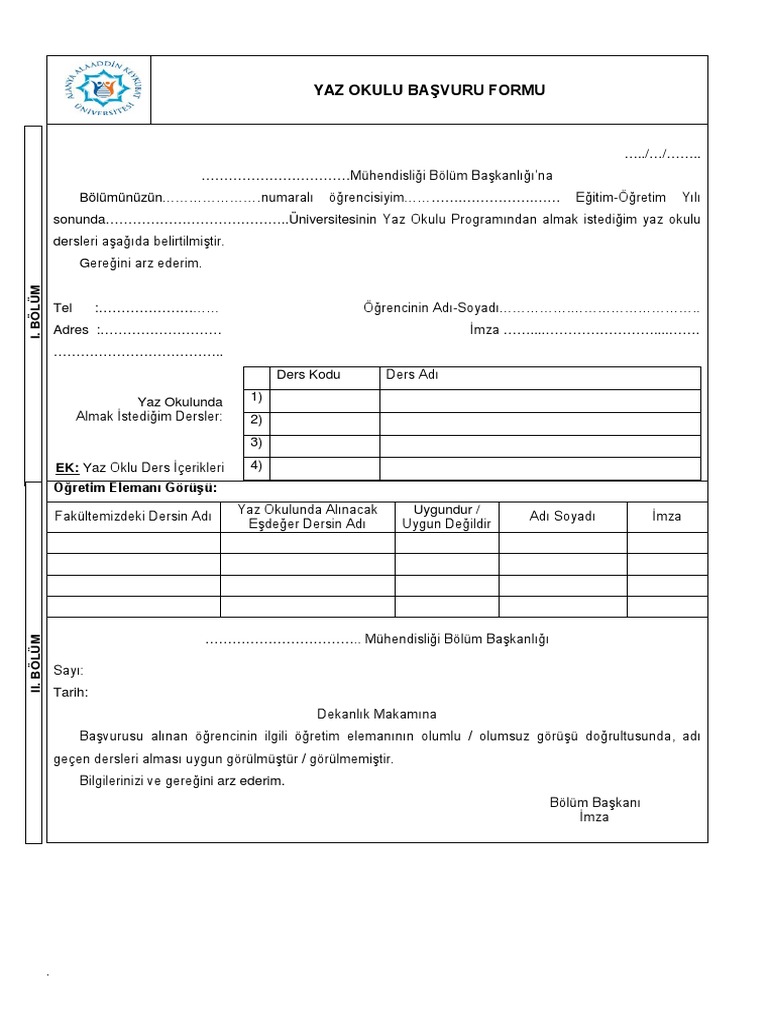 Kurum Disi Yaz Okulu Basvuru Formu | PDF