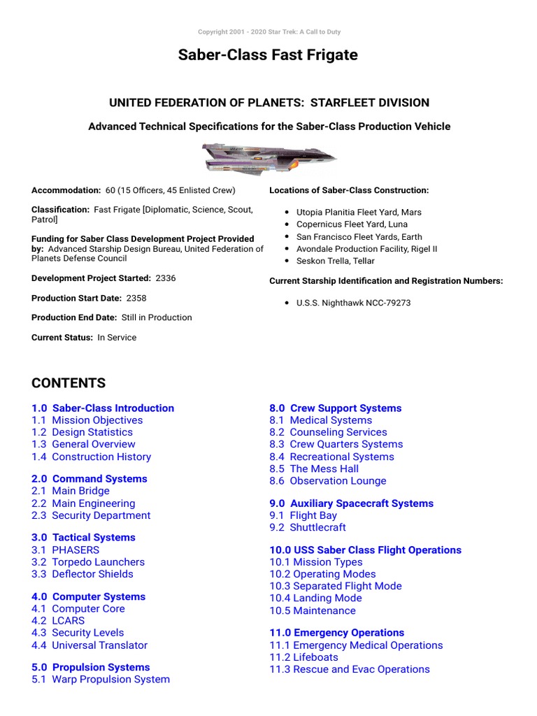 ACTD: ASDB Saber-Class Starship Specifications v1.0 | PDF | Torpedo ...