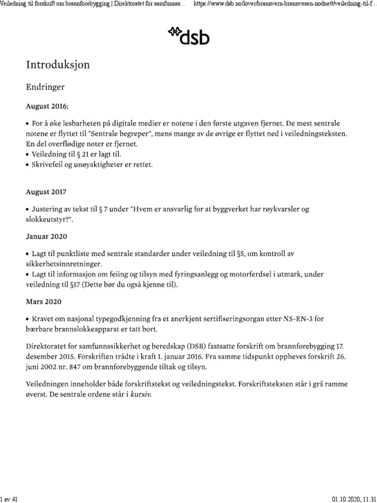 Veiledning Til Forskrift Om Brannforebygging 01.10.20 | PDF