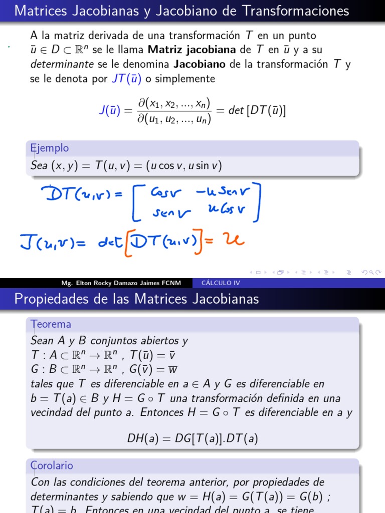 Transformaciones y Jacobiano | PDF | Matriz (Matemáticas) | Análisis ...