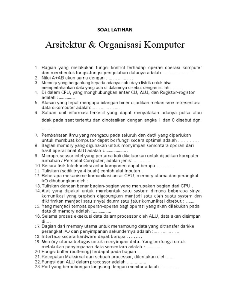 Soal Arsitektur Komputer | PDF | Komputer